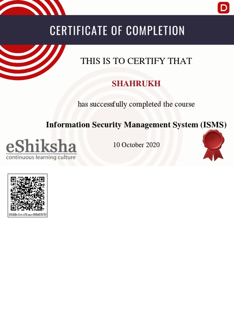 ISMS Course Completion Certificate | PDF | Computers