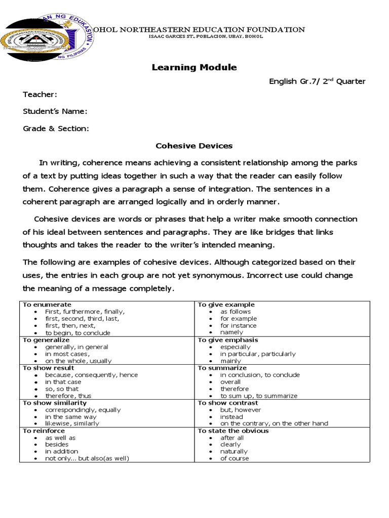 Module For Grade 7 English | PDF | Paragraph | Semiotics