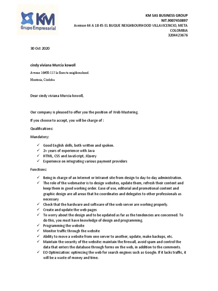 KM SAS Webmaster Job Description | PDF | Websites | World Wide Web