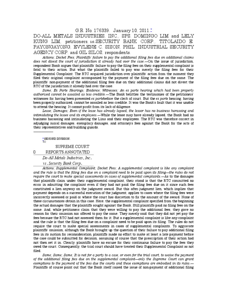 7 Do-All Metal Vs Security Bank | PDF | Complaint | Damages