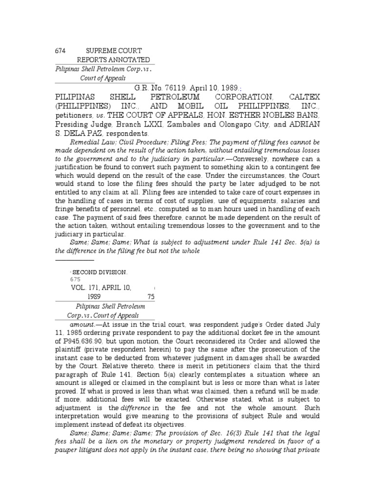 Shell Corp. vs Court of Appeals: Payment of filing fees cannot depend ...
