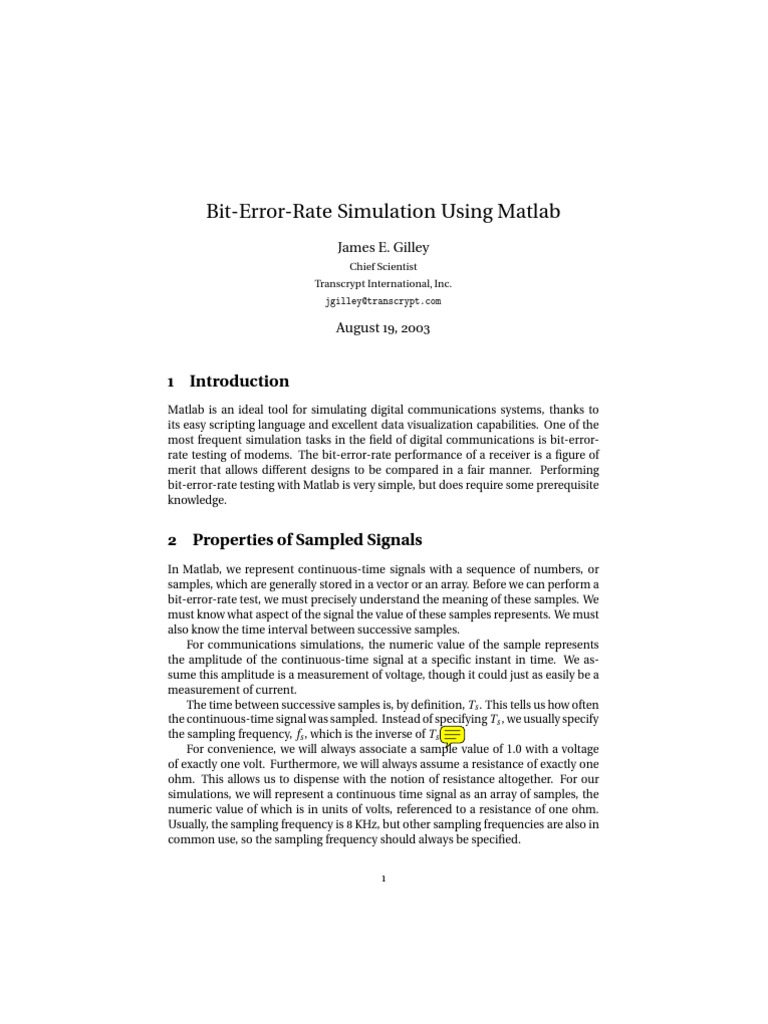 Matlab Bit-Error-Rate Simulation | PDF | Signal To Noise Ratio | Telecommunications Engineering