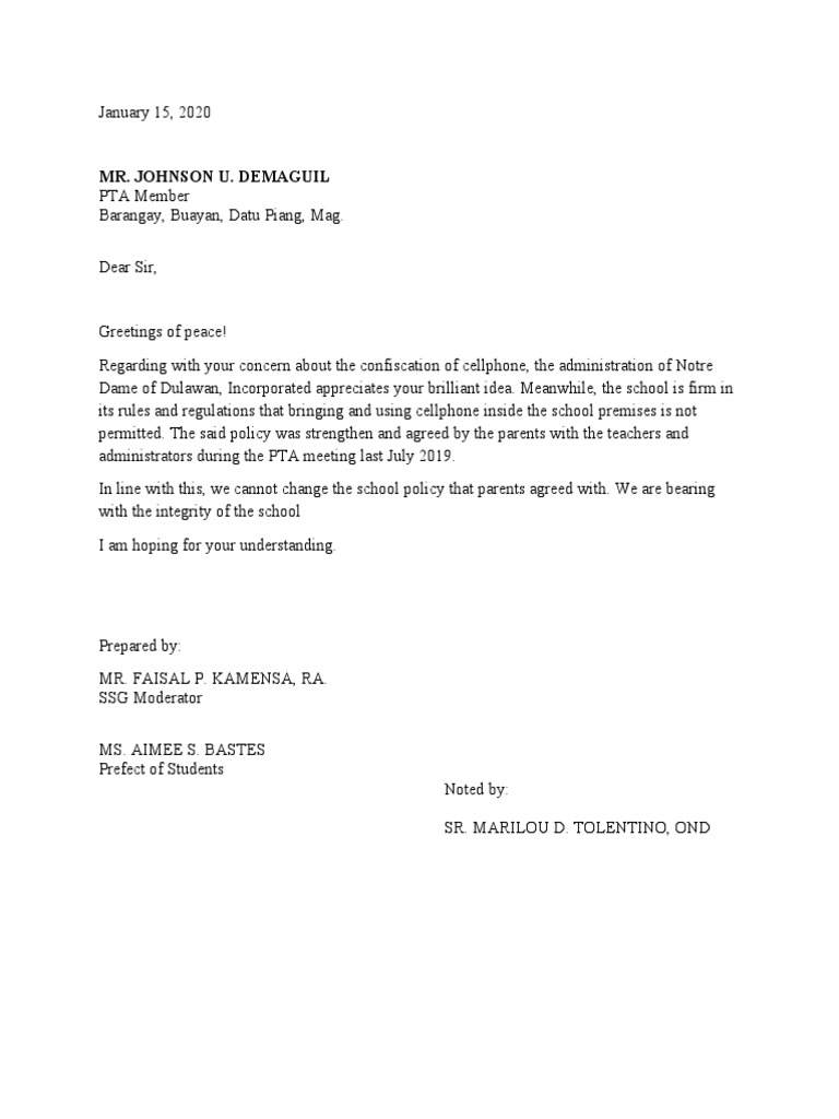 Letter For Parents | PDF