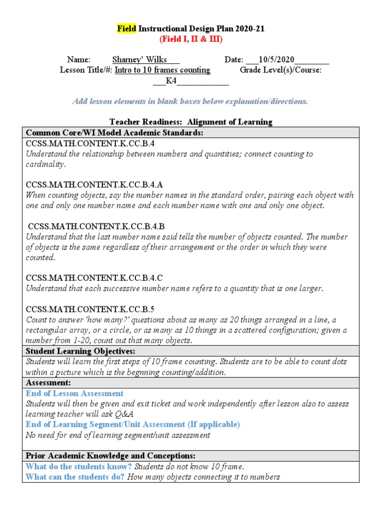 Field Instructional Design Plan 2020-21 Template | PDF | Special ...