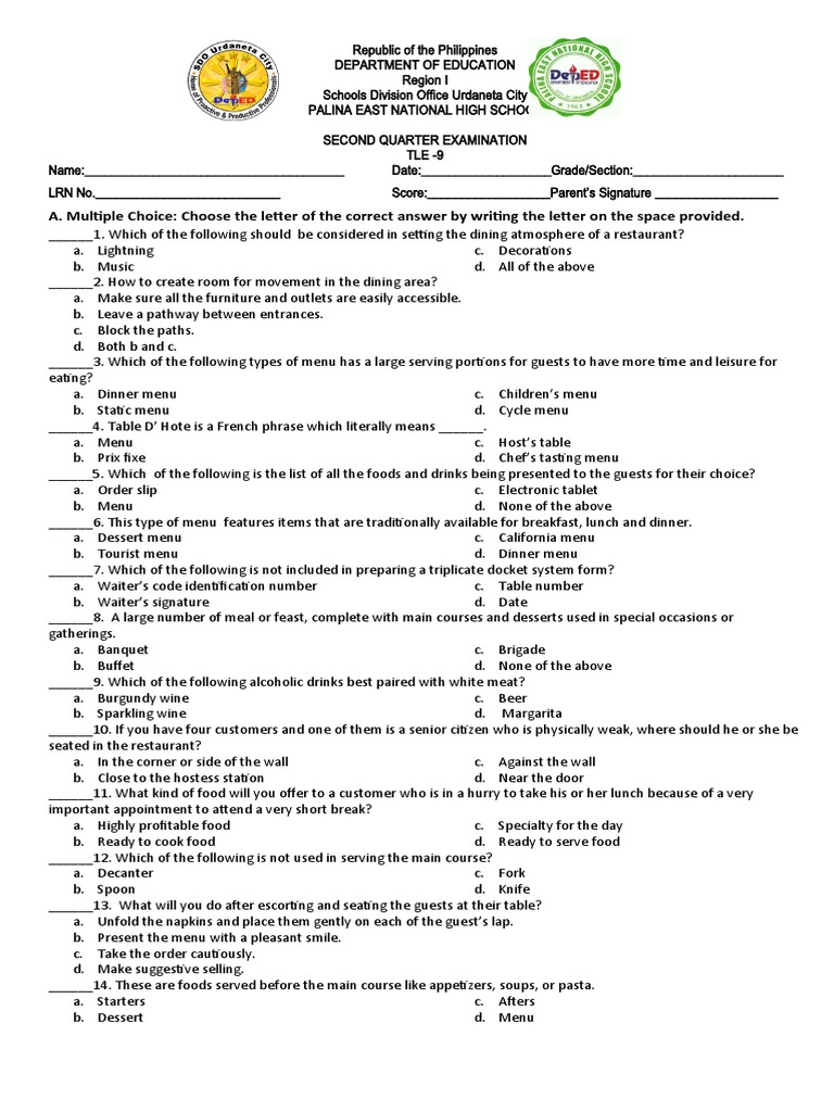 A. Multiple Choice: Choose The Letter of The Correct Answer by Writing ...