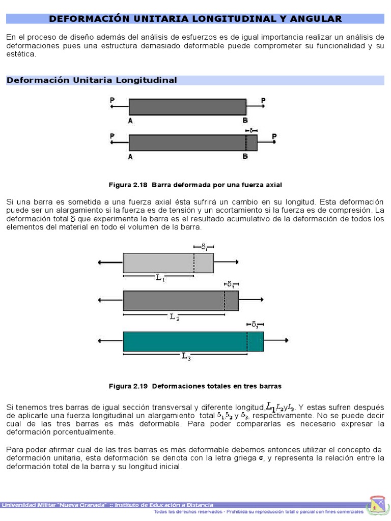 Deformación Unitaria Longitudinal y Angular PDF | PDF | Deformación (Mecánica) | Estrés (Mecánica)