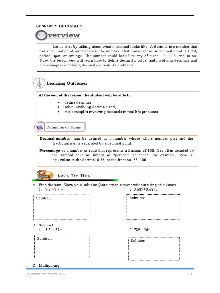 Real-Life Applications of Decimals | PDF | Subtraction | Fraction ...