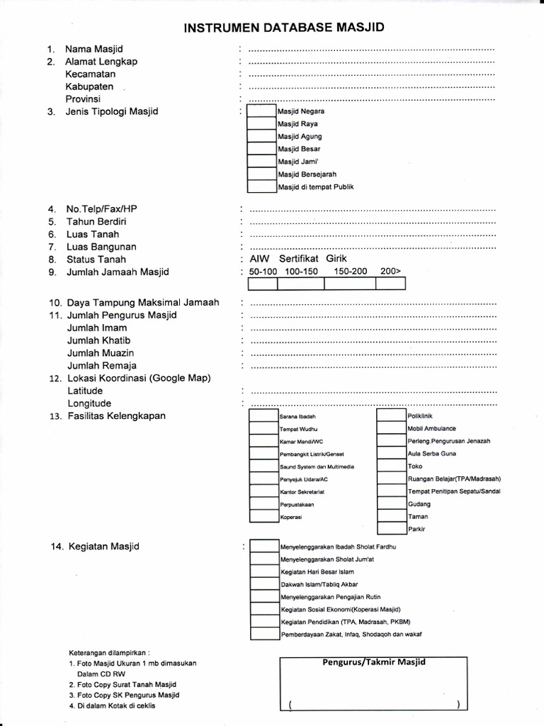 Instrumen Data Base Masjid Musholla PDF | PDF