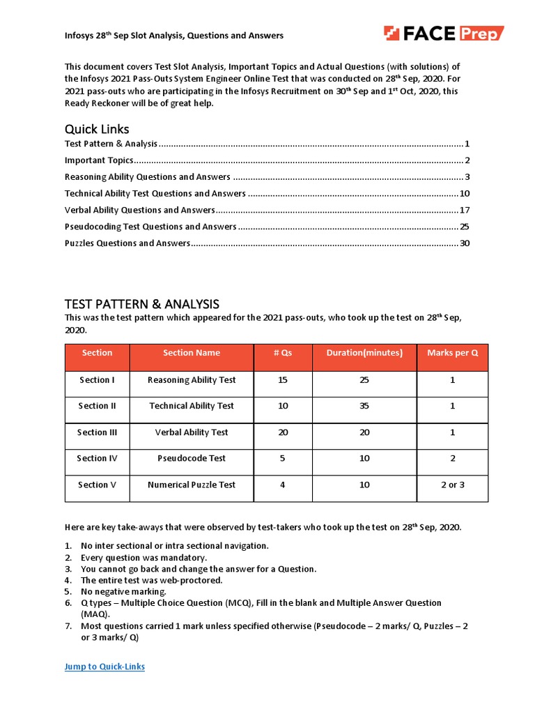 Quick Links: Infosys 28 Sep Slot Analysis, Questions and Answers | PDF ...