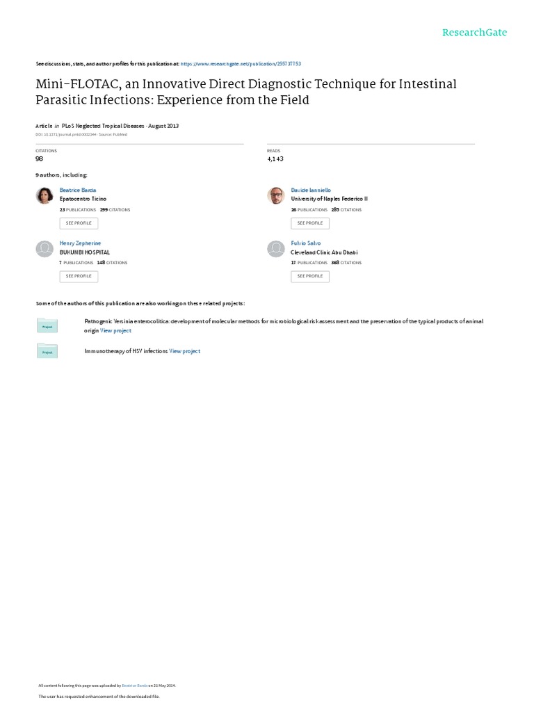 Mini-FLOTAC An Innovative Direct Diagnostic Techni | PDF | Infection ...