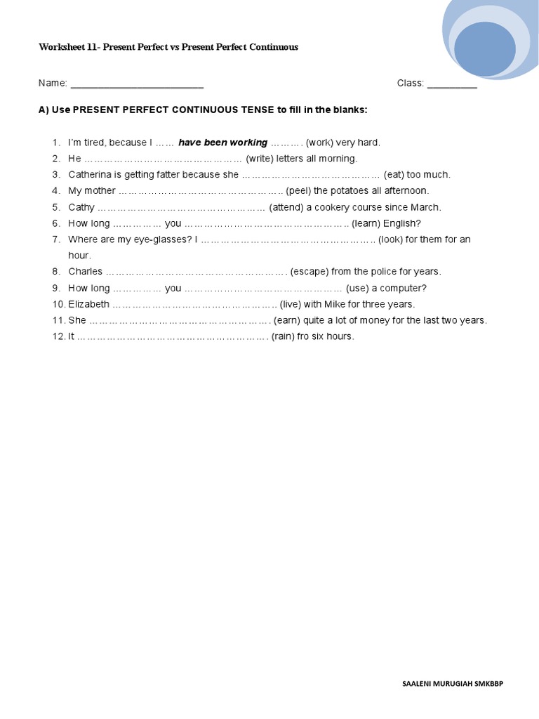 Present Perfect vs Continuous Worksheet | PDF | Grammar