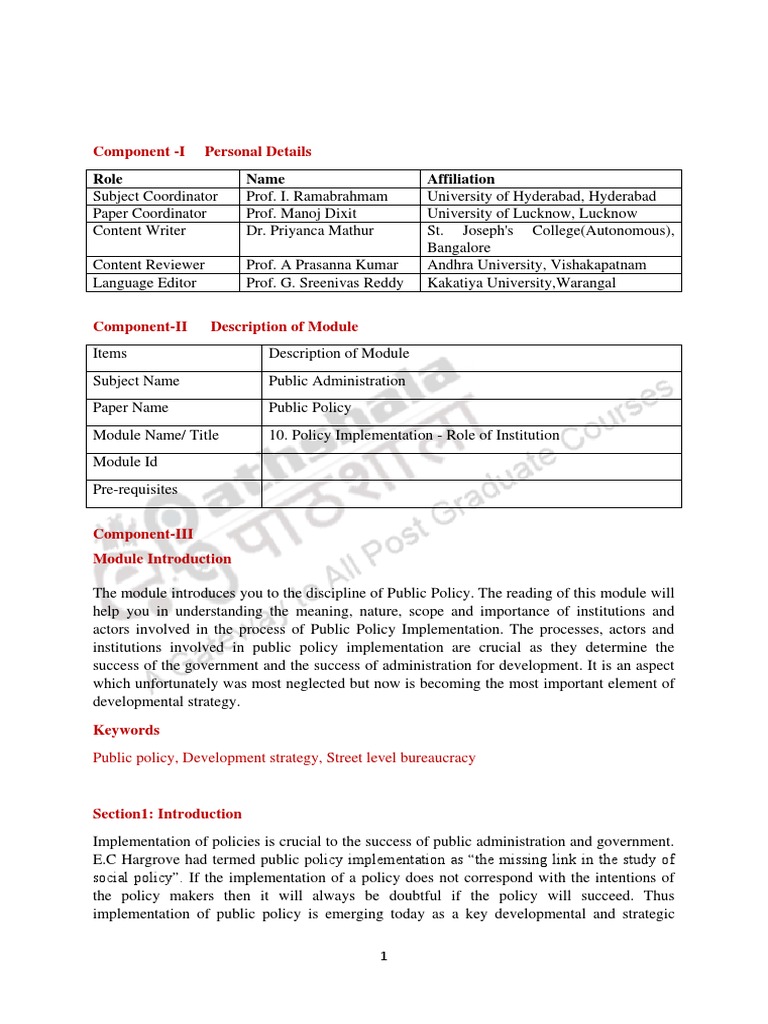 Policy Implementation in Public Administration | PDF | Implementation ...
