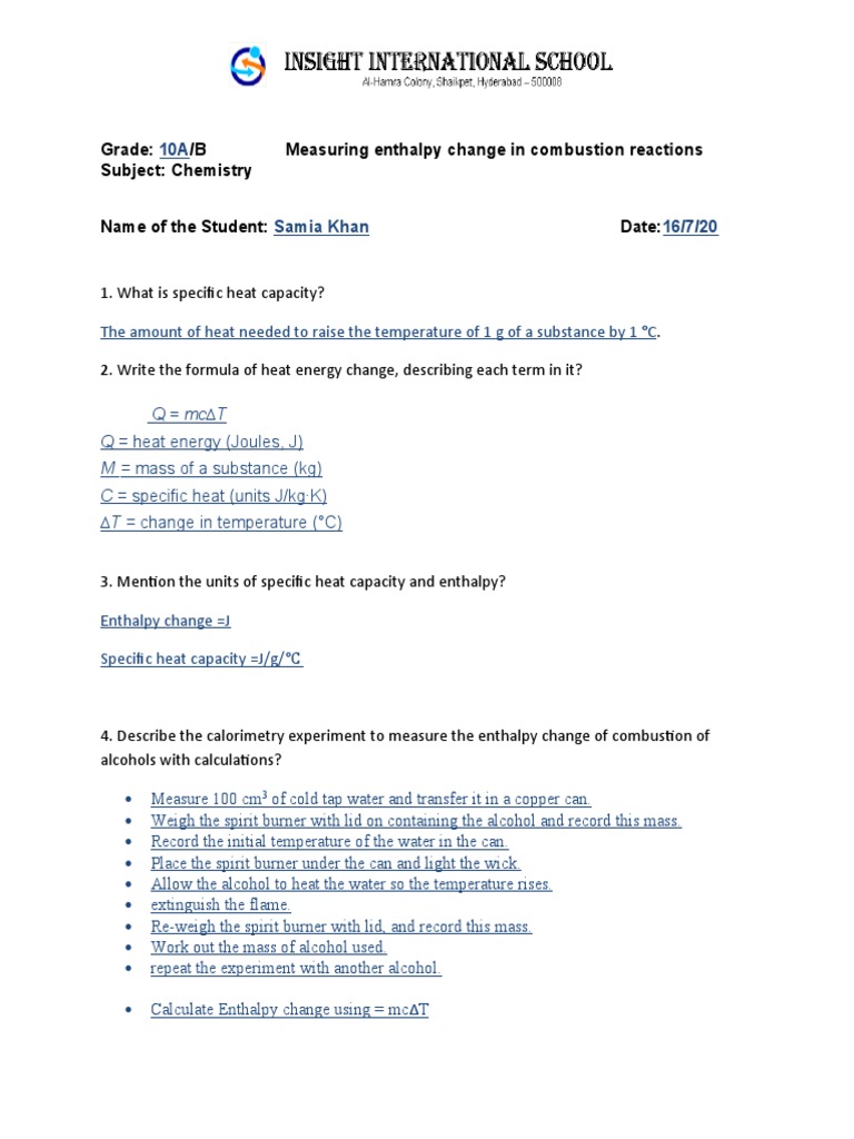 Measuring Enthalpy Change of Combustion Reactions | PDF