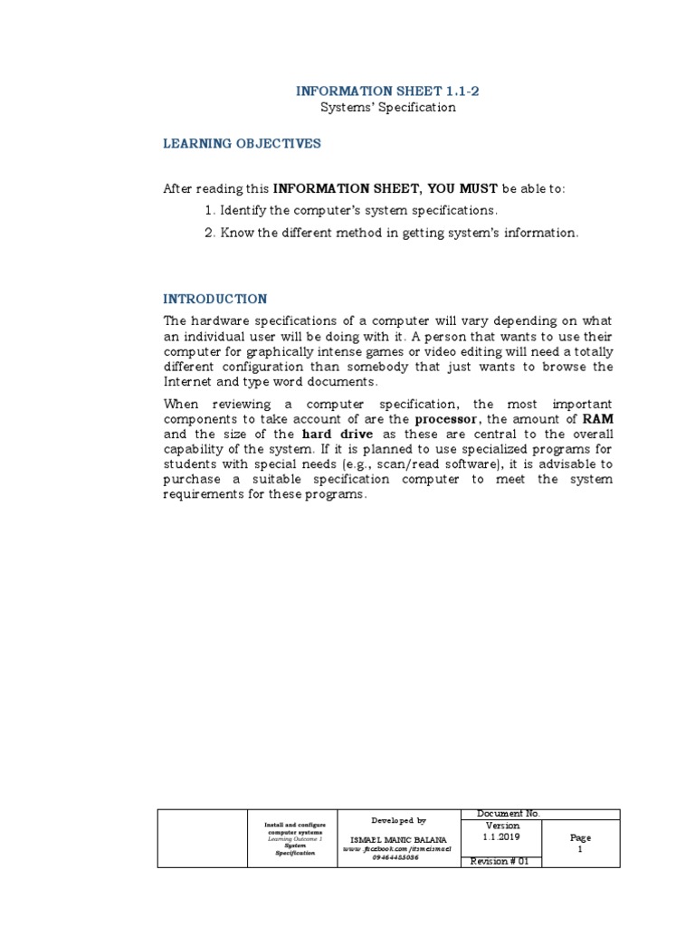 1.1-2 System Specification | PDF | Central Processing Unit | Bios