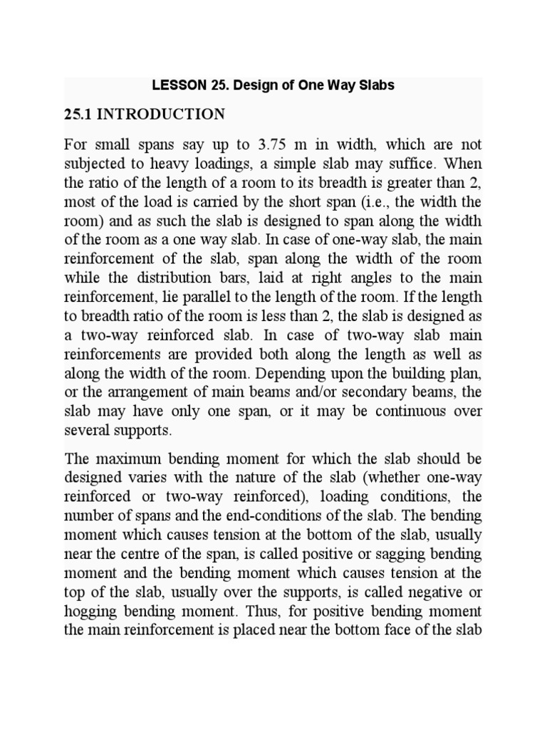 One Way Slab Design | PDF | Bending | Beam (Structure)