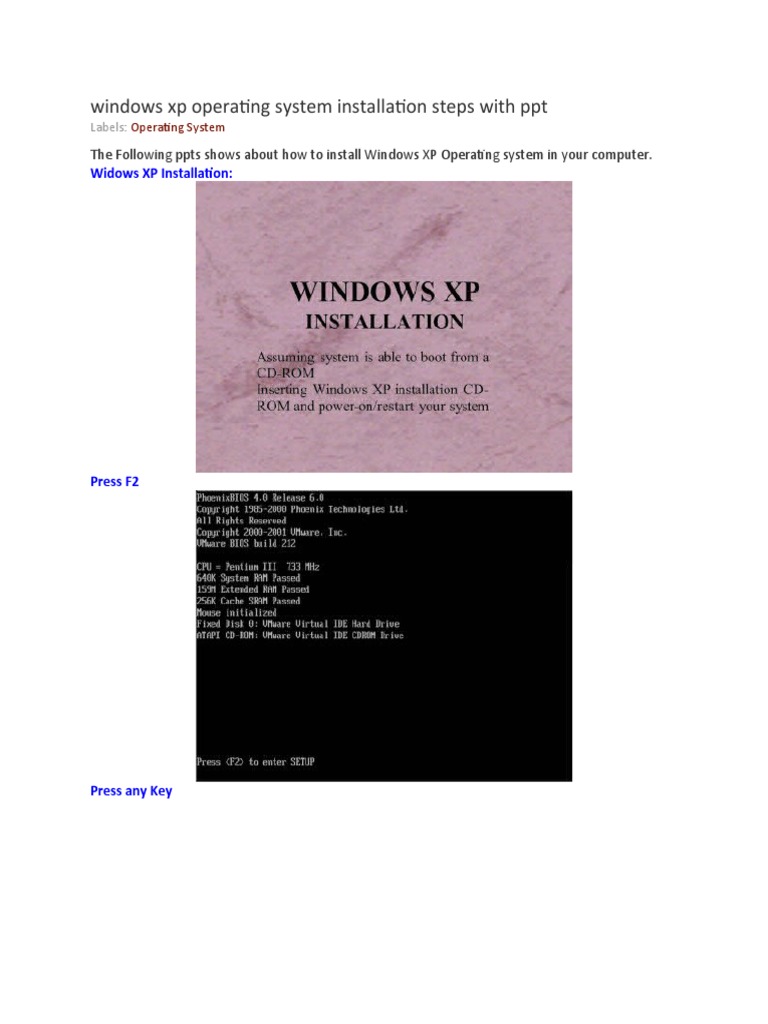 2windows XP Operating System Installation Steps With | PDF