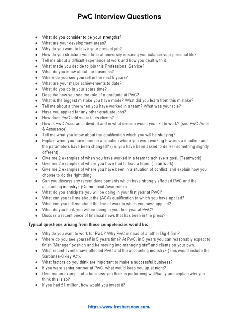 PWC Interview Questions: What Do You Consider To Be Your Strengths? | PDF | Pricewaterhouse ...