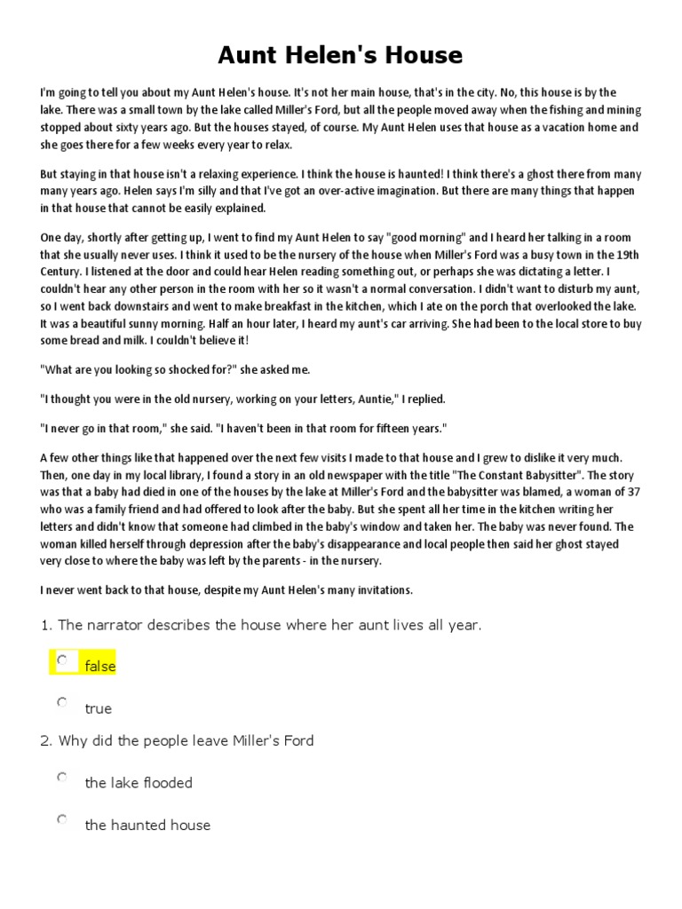 Task 2C Reading - Helen's House | PDF