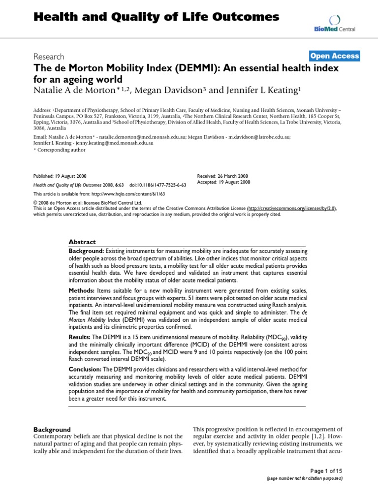 The de Morton Mobility Index (DEMMI) - An Essential Health Index ...
