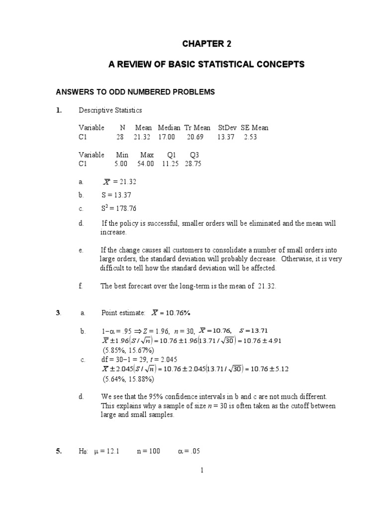 A Review of Basic Statistical Concepts: Answers To Odd Numbered ...