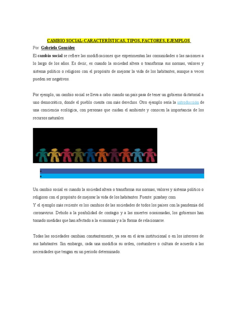Cambio Social Características Tipos Factores Ejemplos Pdf