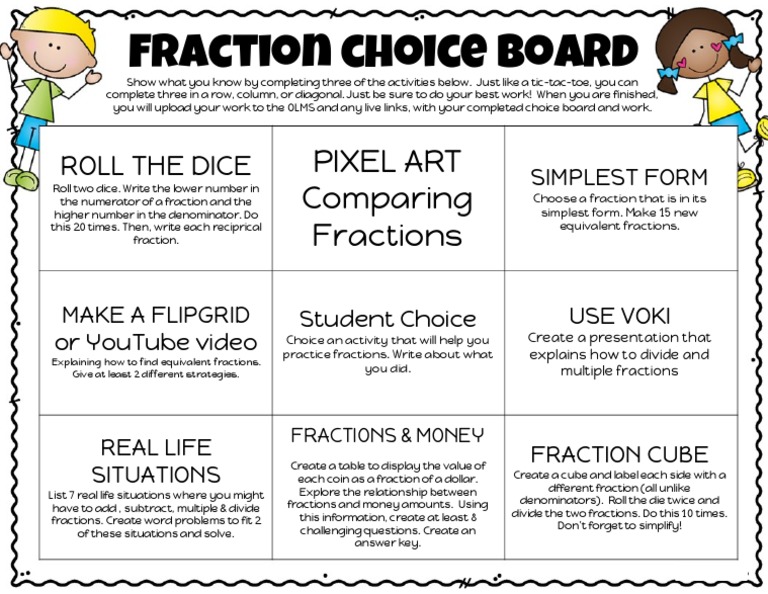 Fractions Choice Board | Download Free PDF | Fraction (Mathematics ...