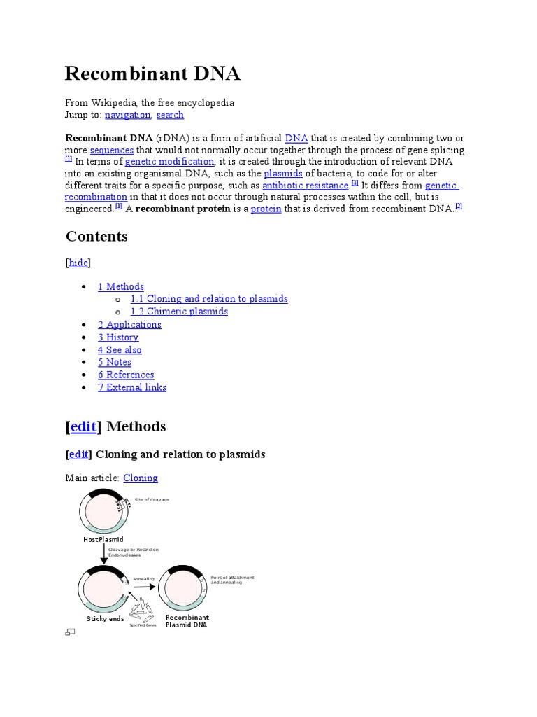 Recombinant DNA: Recombinant DNA (rDNA) Is A Form of Artificial | PDF ...