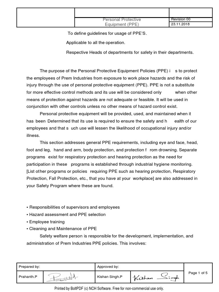 Purpose: Scope: Responsibility: Details:: Personal Protective Equipment ...