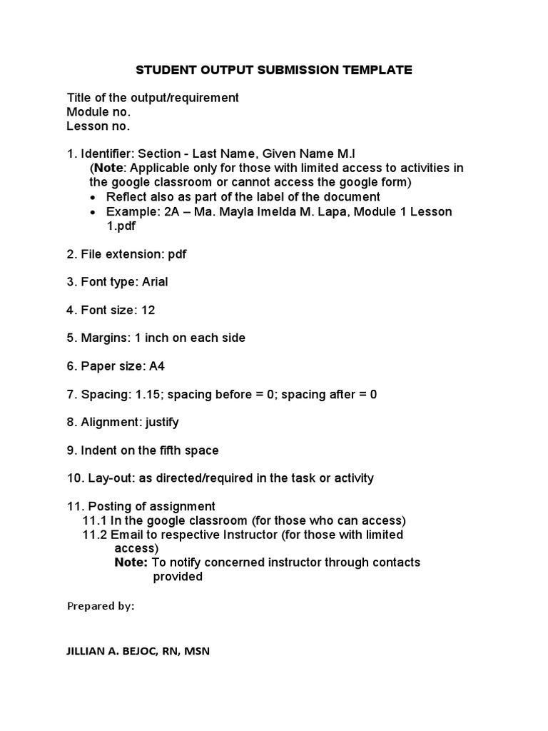 Student Output Submission Template | PDF