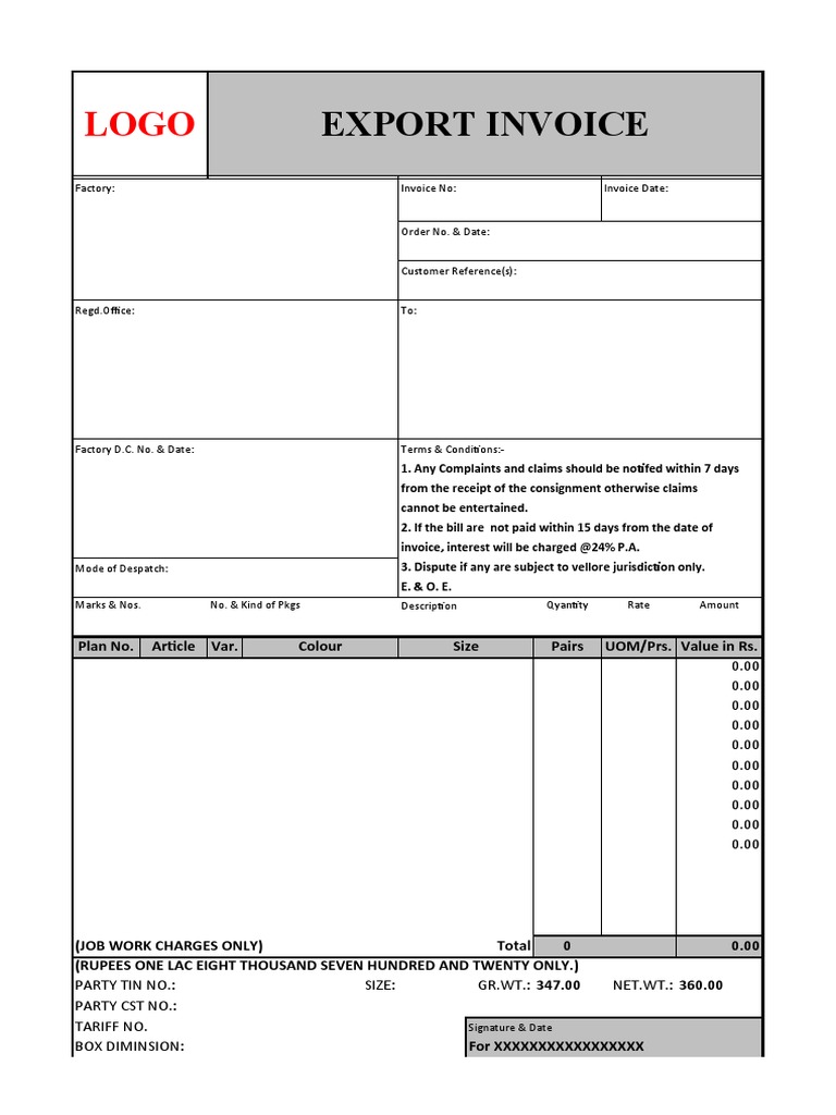 Export Invoice: Factory: Invoice No: Invoice Date | PDF | Economies ...
