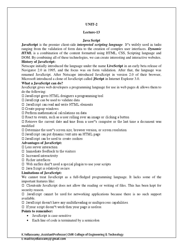 Javascript Unit2 Pdf Pdf Java Script Variable Computer Science