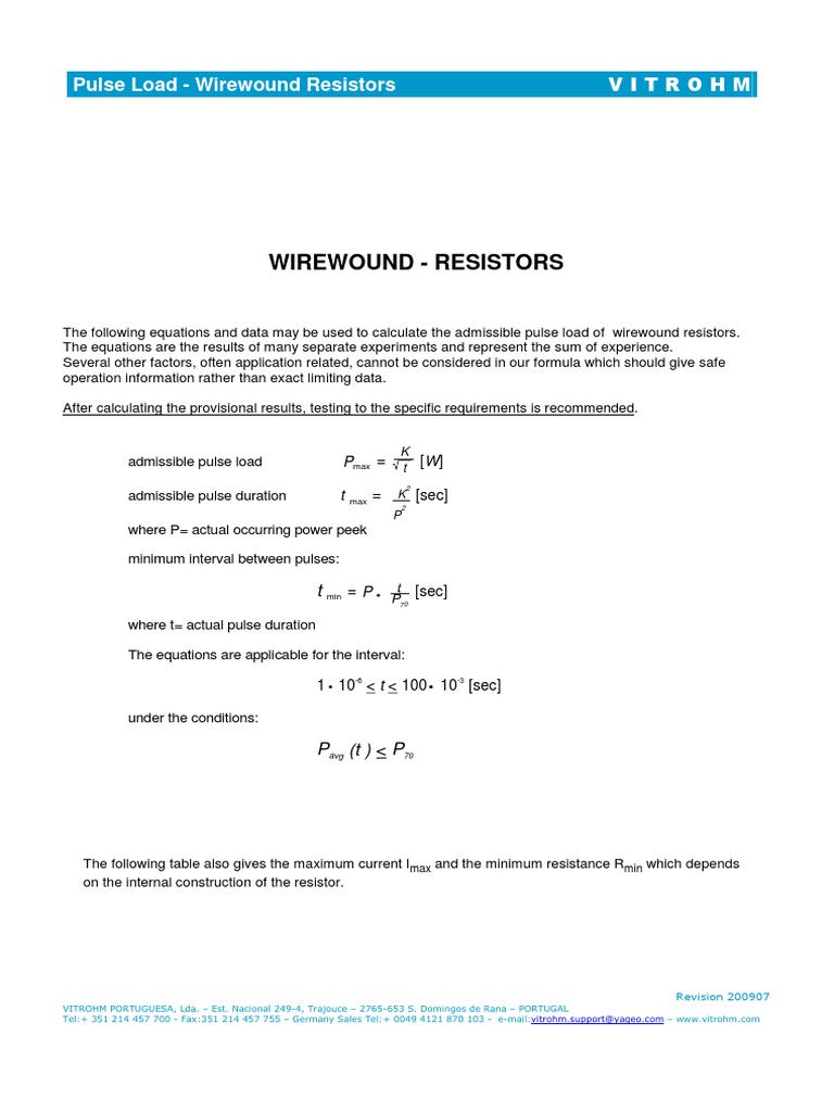 Wirewound - Resistors: Pulse Load - Wirewound Resistors V I T R O H M ...