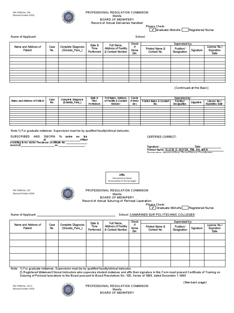 Professional Regulation Commision Board of Midwifery Record of Actual ...