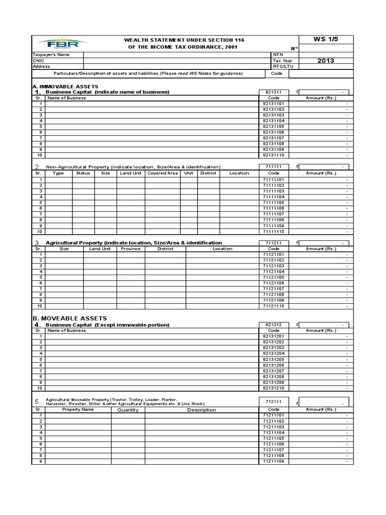 Wealth Statement With Formula (2013) - 2013 | PDF | Balance Sheet | Money