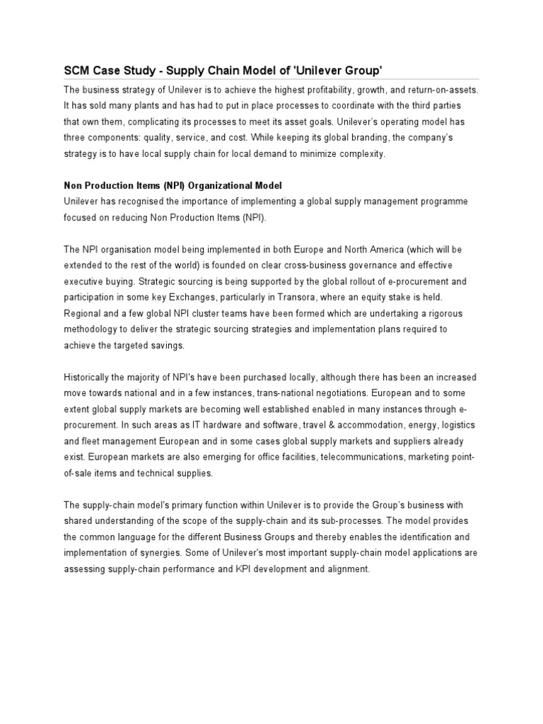 SCM Case Study UNILEVER | PDF | Supply Chain | Procurement
