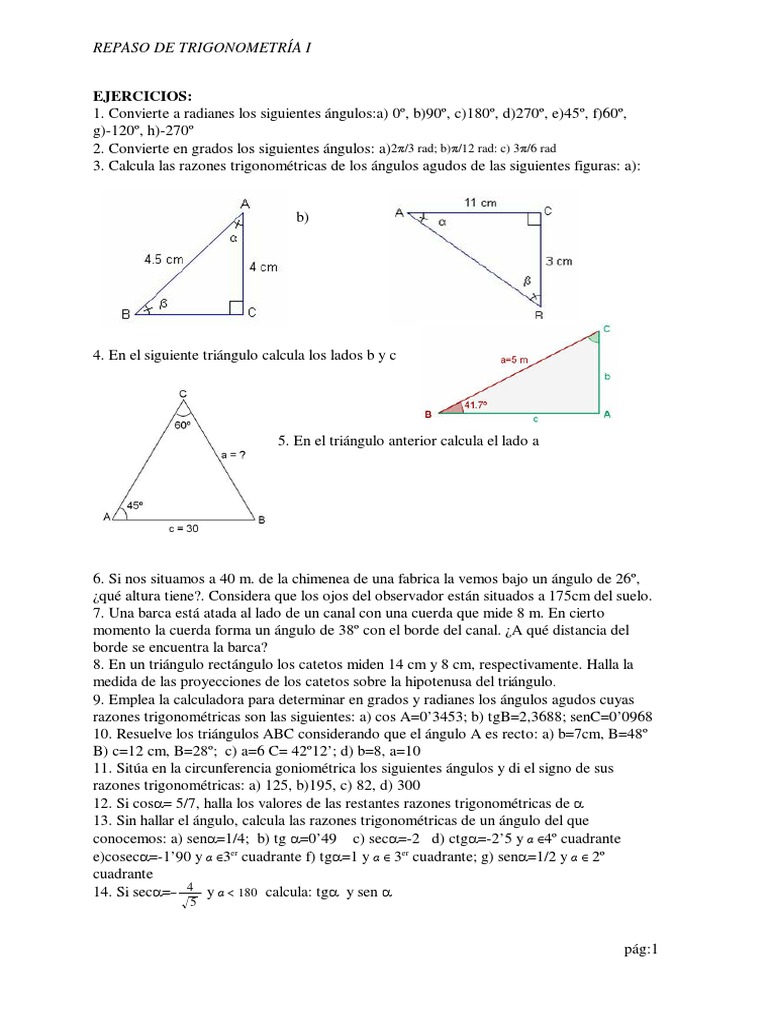 3.boletin I Ejercicios Repaso de Trigonometr A1495998384204 | PDF | Trigonometría | Triángulo