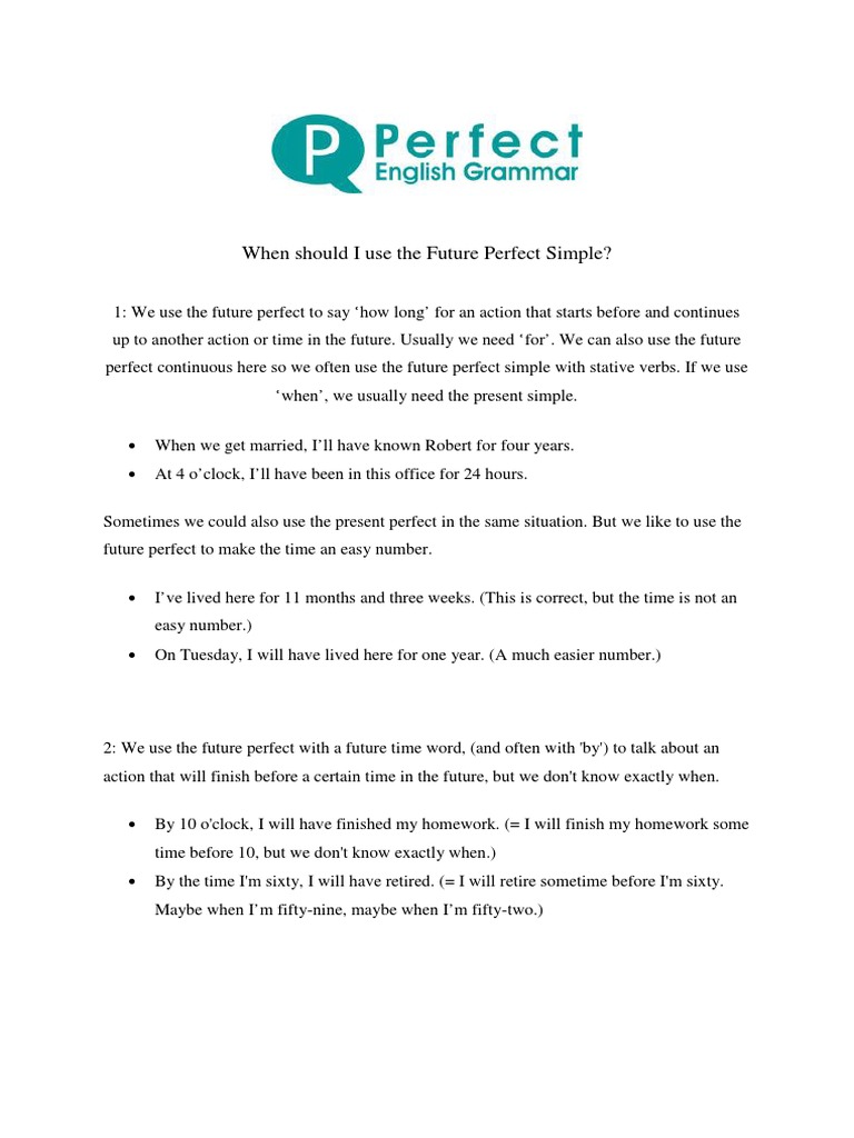 Future Perfect Use PDF | PDF