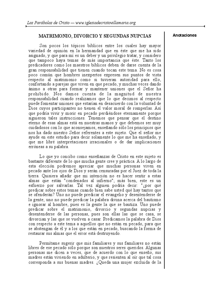 01 Matrimonio Divorcio y Segundas Nupcias | PDF | Divorcio | Pecado