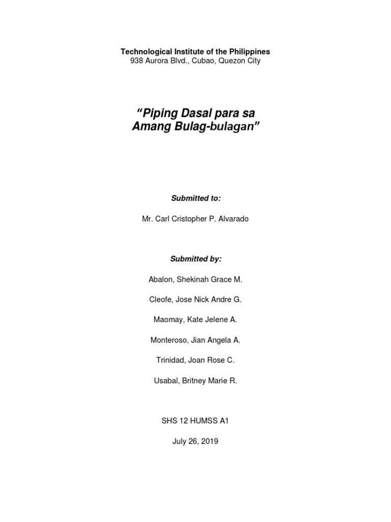 Piping Dasal para Sa Amang Bulag-Bulagan (JULY 2019) | PDF | Poetic ...