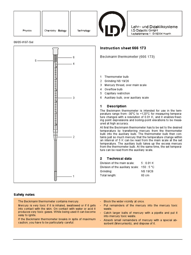 Instruction Sheet 666 173: Beckmann Thermometer (666 173) | PDF ...
