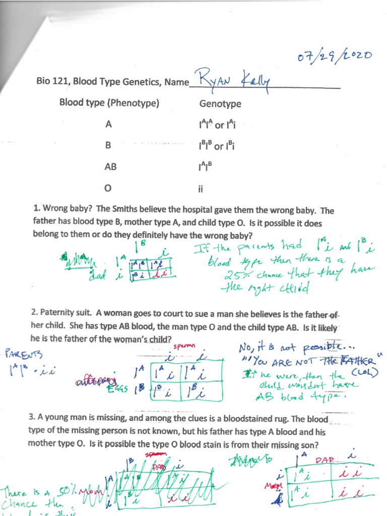 Blood Type Quiz (Completed) | PDF