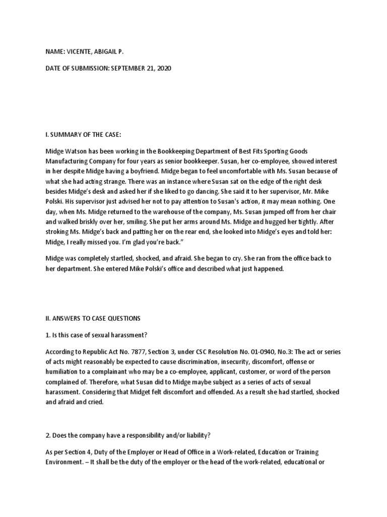 Addressing a Case of Alleged Sexual Harassment: The Legal ...