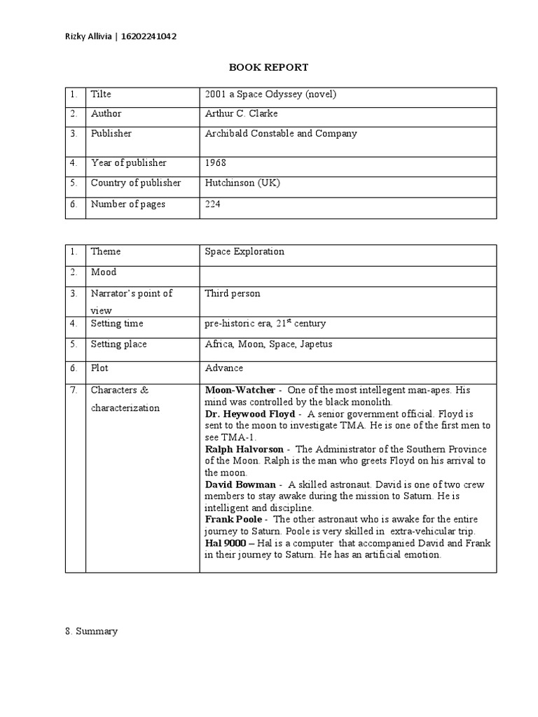 2001: A Space Odyssey Book Report | PDF | Outer Space | Nature