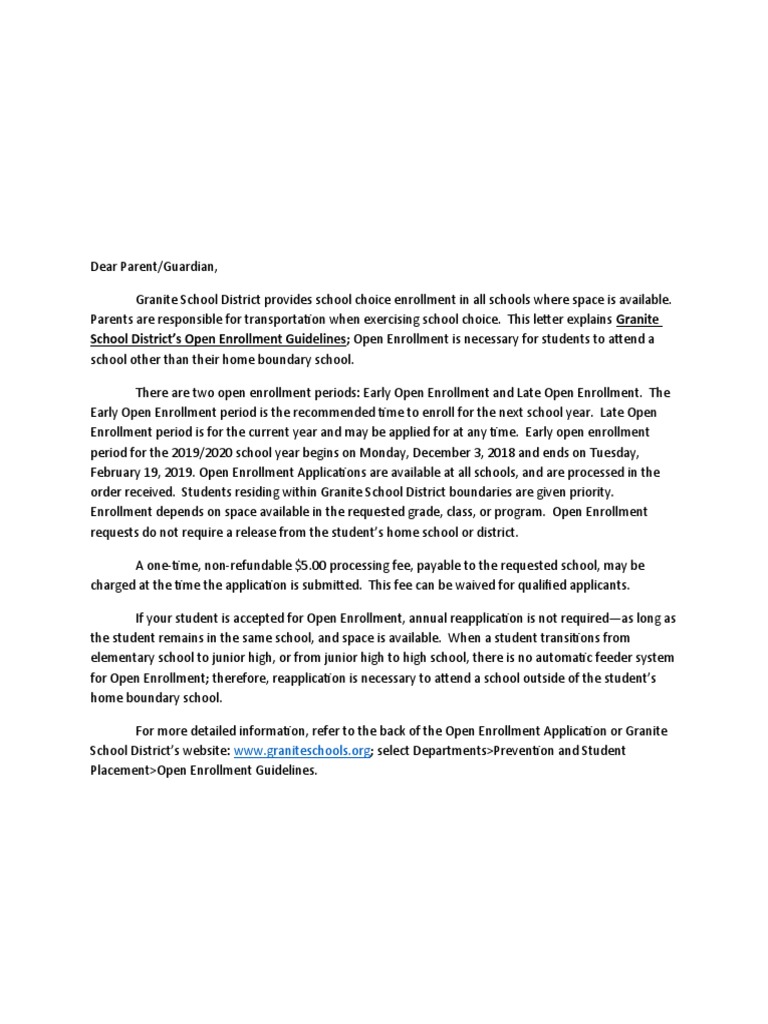 English Open Enrollment Letter To Parents | PDF | Career & Growth ...