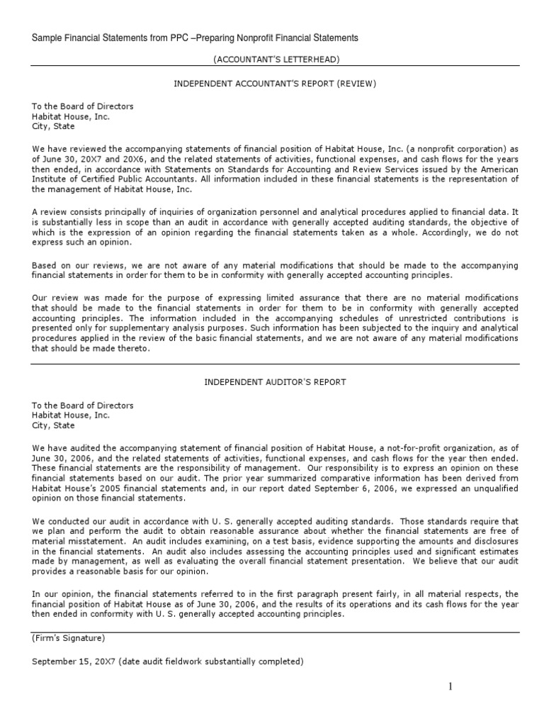 2020 Sample Financial Statements PDF | Download Free PDF | Audit ...