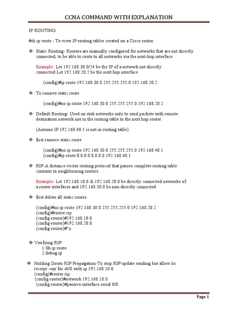 Ccna Command With Explanation: Example | PDF | Routing | Router (Computing)