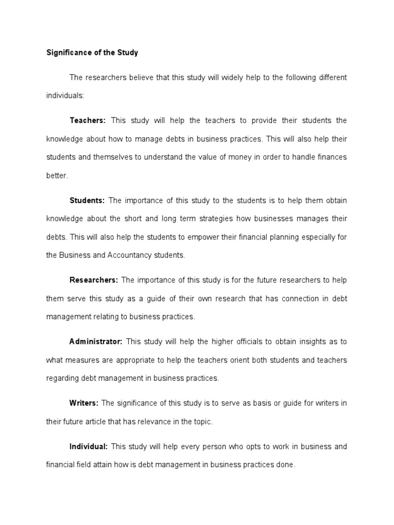 Significance of The Study | PDF