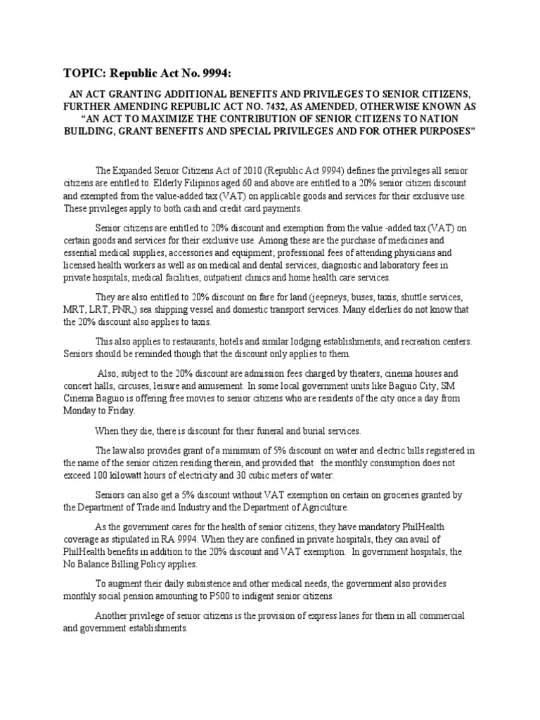 TOPIC: Republic Act No. 9994 | PDF | Value Added Tax | Health Care