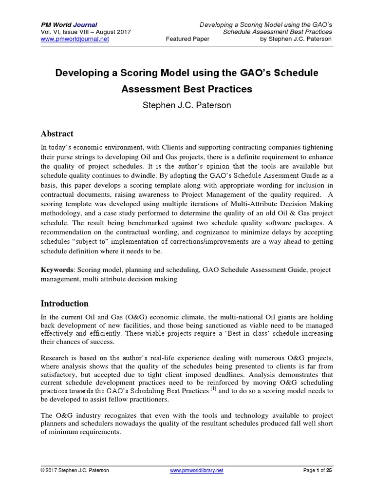 pmwj61 Aug2017 Paterson Scoring Model Using Gao Scheduling Best Practices | PDF | Government ...