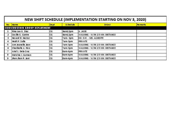 CG New Shift Schedule PDF | PDF
